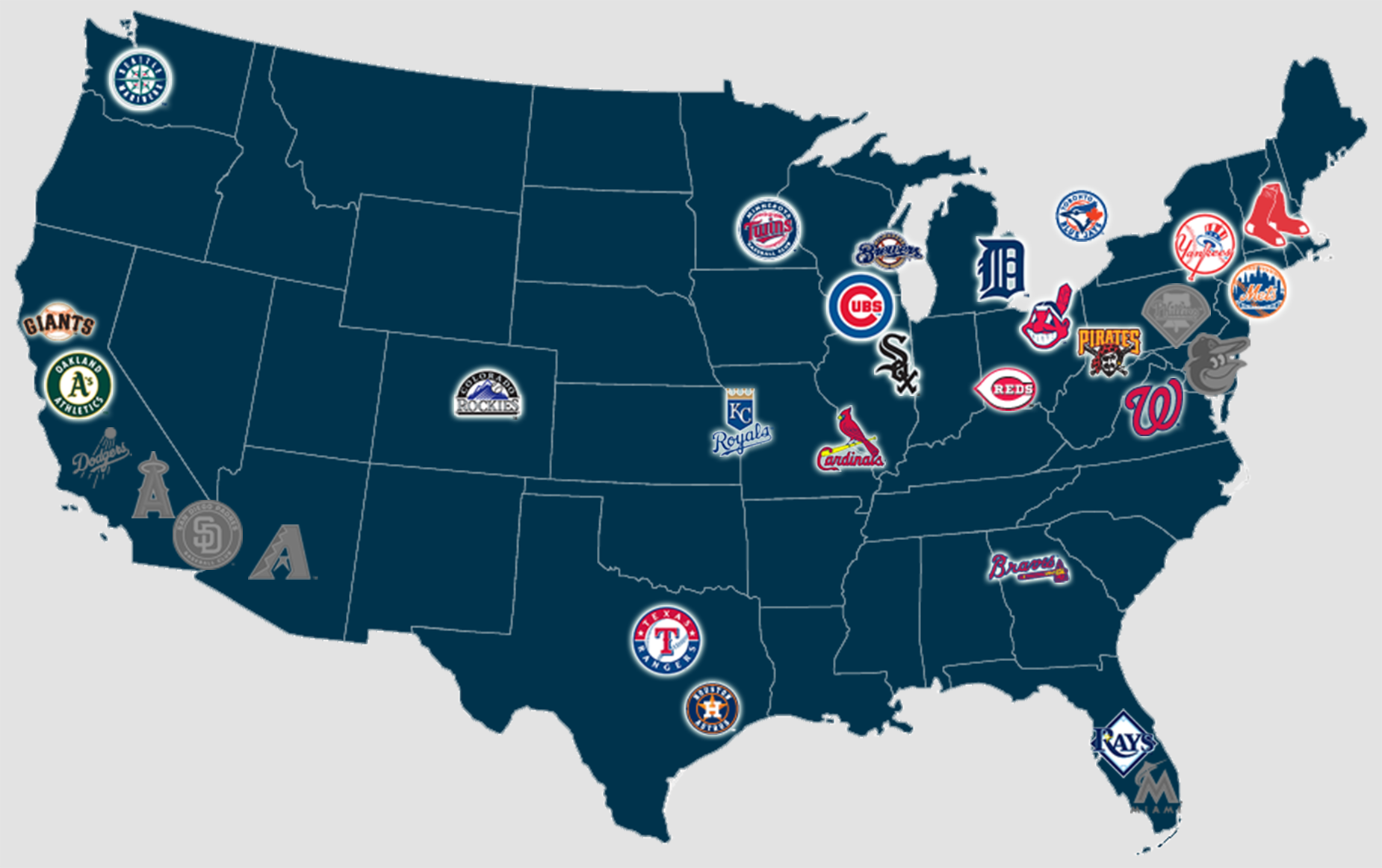 Map Of Major League Baseball Teams Maps Database Source iezPicz 